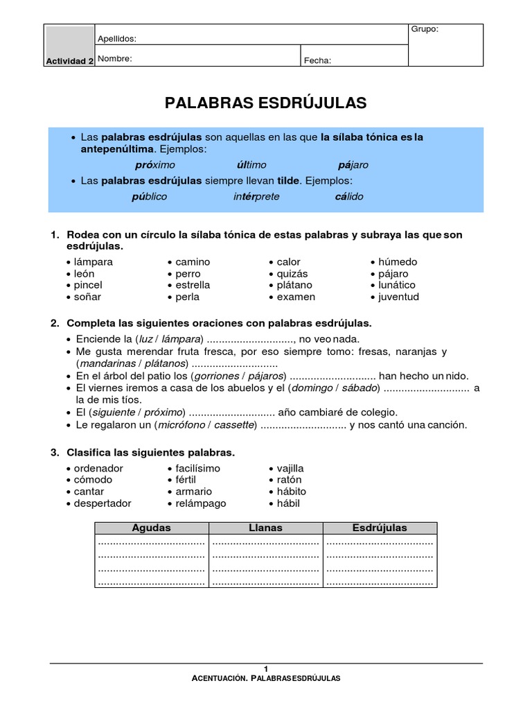 Acentuación Esdrújulas | PDF