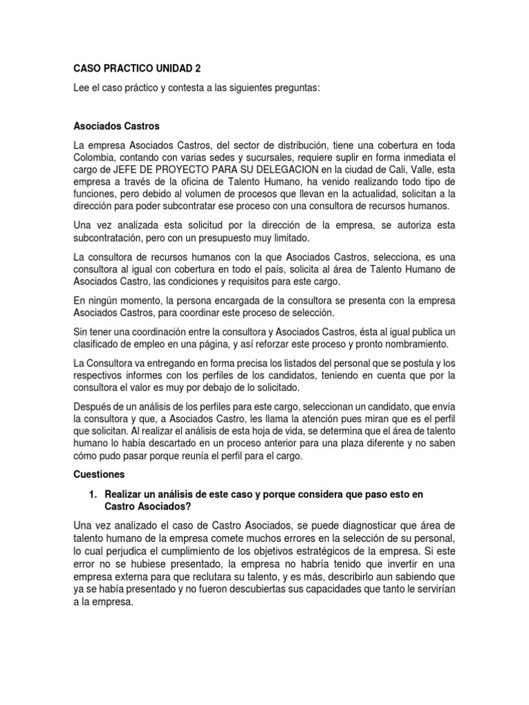 Caso Practico Unidad 2 | PDF | Reclutamiento | Labor