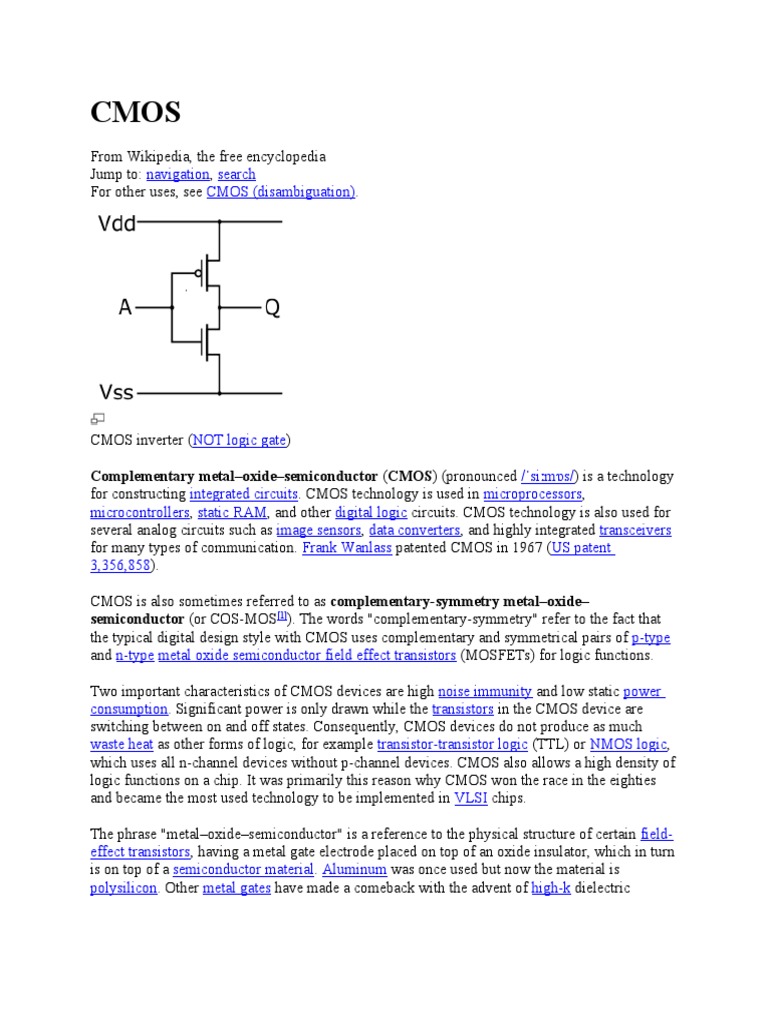 Complementary Metal-Oxide-Semiconductor (CMOS) (Pronounced | PDF | Cmos ...