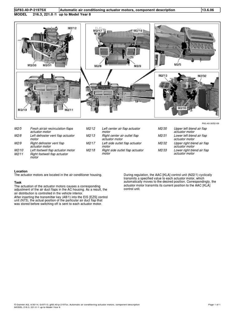 W221 Location Automatic Air Conditioning Actuator Motors, Component ...