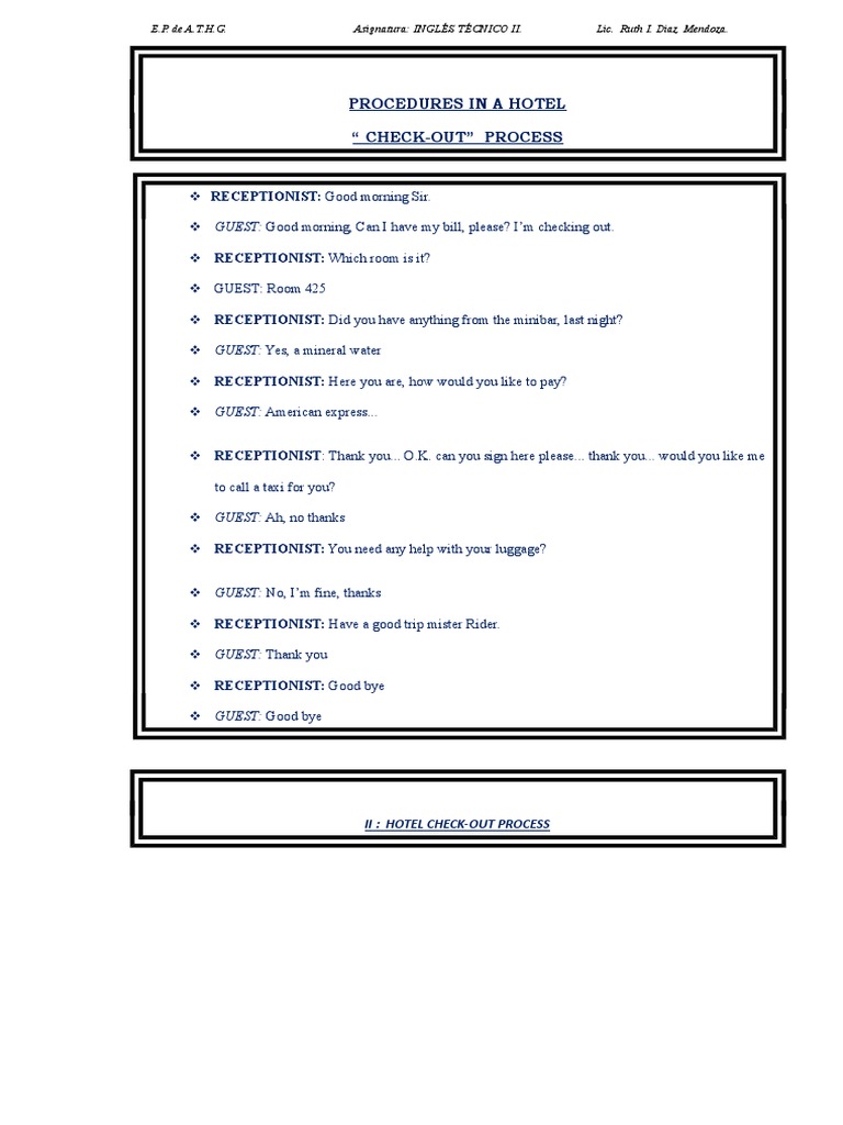 Procedures in A Hotel " Check-Out" Process | PDF