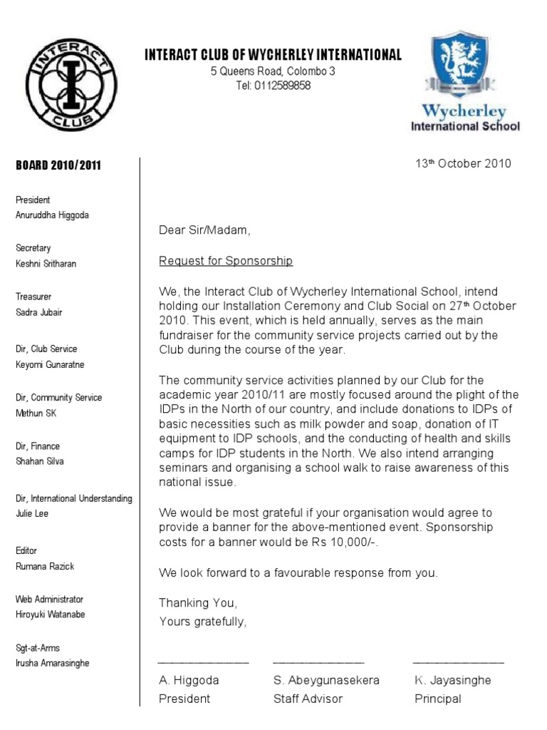 Sponsorship Letter