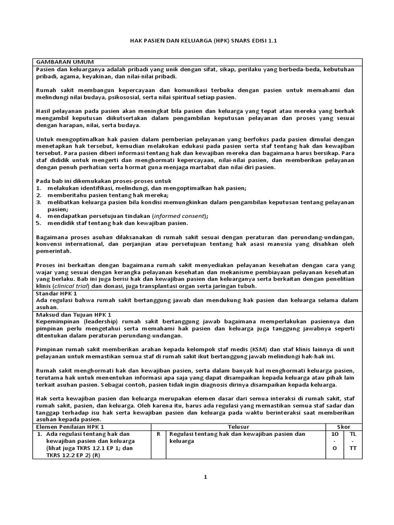 Instrumen HPK SNARS Edisi 1.1 | PDF