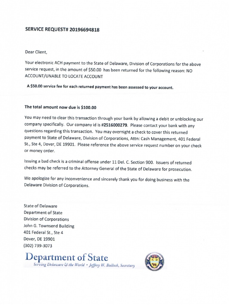 Certified Funds State of Delaware Ucc BLK | PDF | Cheque | Payments