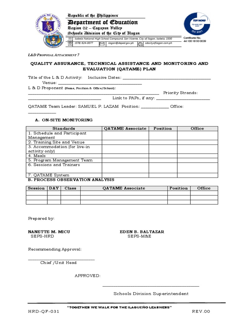 Template 7 QATAME Plan | PDF | Learning | Business