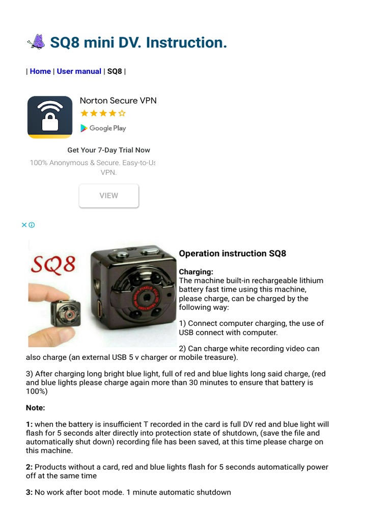 SQ8 Full HD 1080P Mini DV - User Manual - English | PDF | Usb | Battery ...