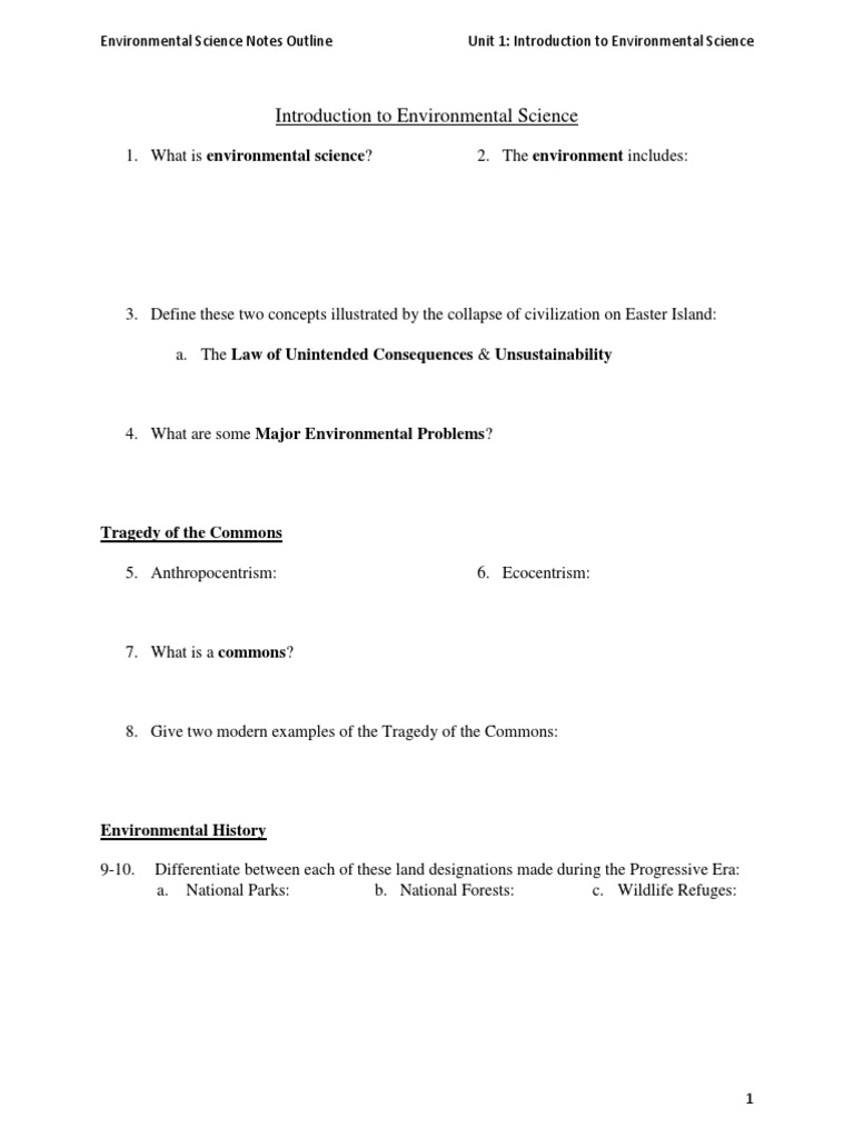 Introduction To Environmental Science Lecture Notes Outline | PDF
