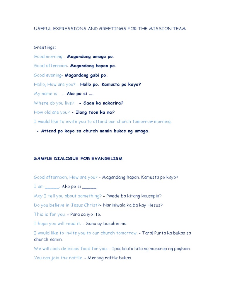 Evangelism Sample Dialogue Tagalog | PDF