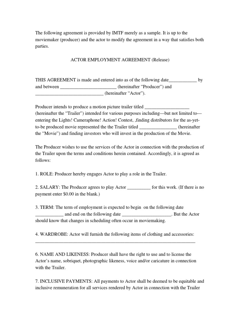 Actor Agreement Release | PDF | Arbitration | Common Law