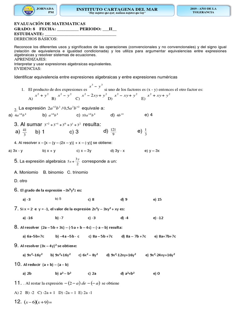 Grado Octavo | PDF | Álgebra | Enseñanza de matemática