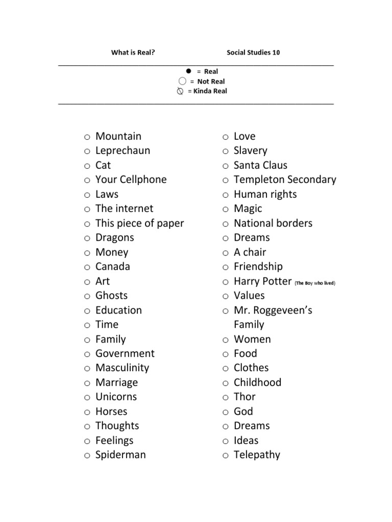 Real vs. Not Real: A Social Studies Guide | PDF | Young Adult