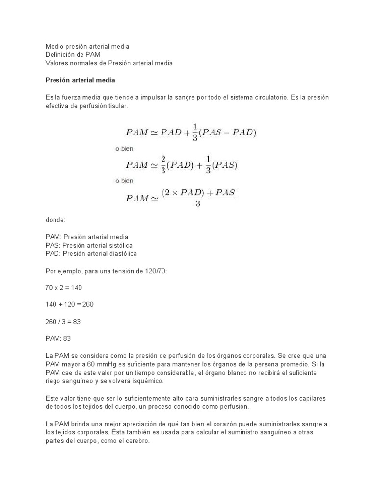 Fórmula y Cálculo de la PAM | PDF