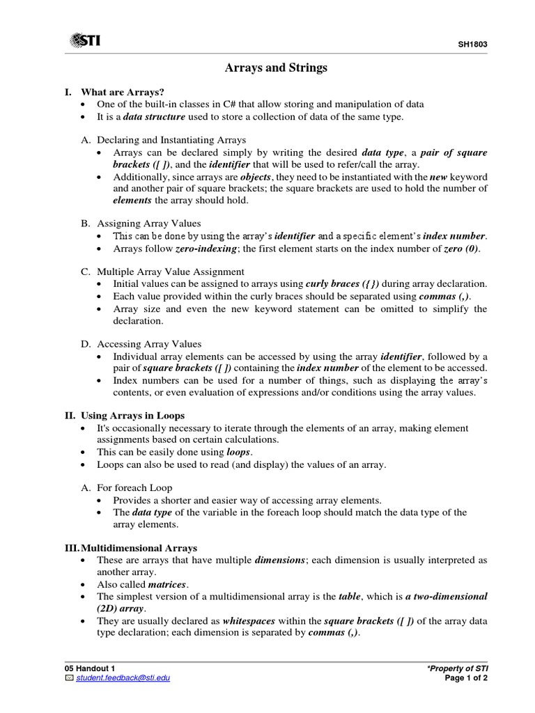 Arrays and Strings: I. What Are Arrays? | PDF | Array Data Type | Array ...