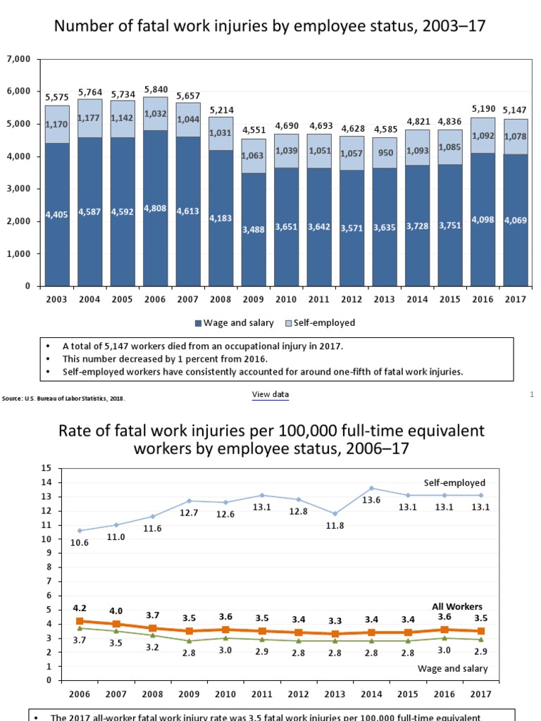Number of Fatal Work Injuries by Employee Status, 2003-17: View Data ...