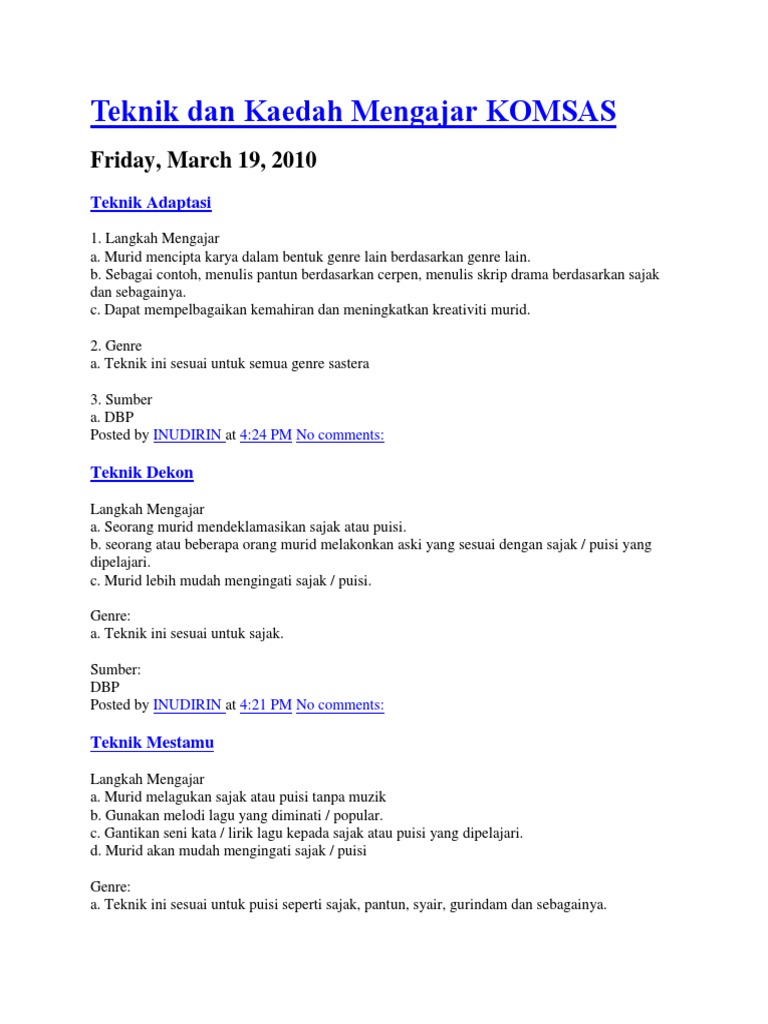 Teknik Mengajar KOMSAS | PDF