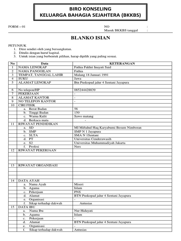 Contoh Form Taaruf | PDF