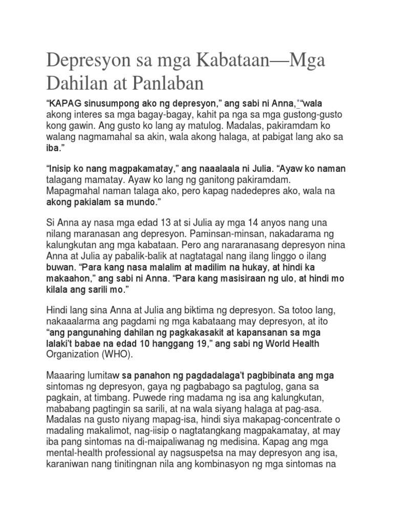 Depresyon Sa Mga Kabataan | PDF
