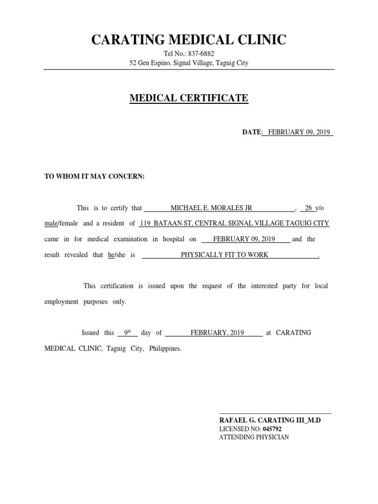 Medical Certificate | PDF