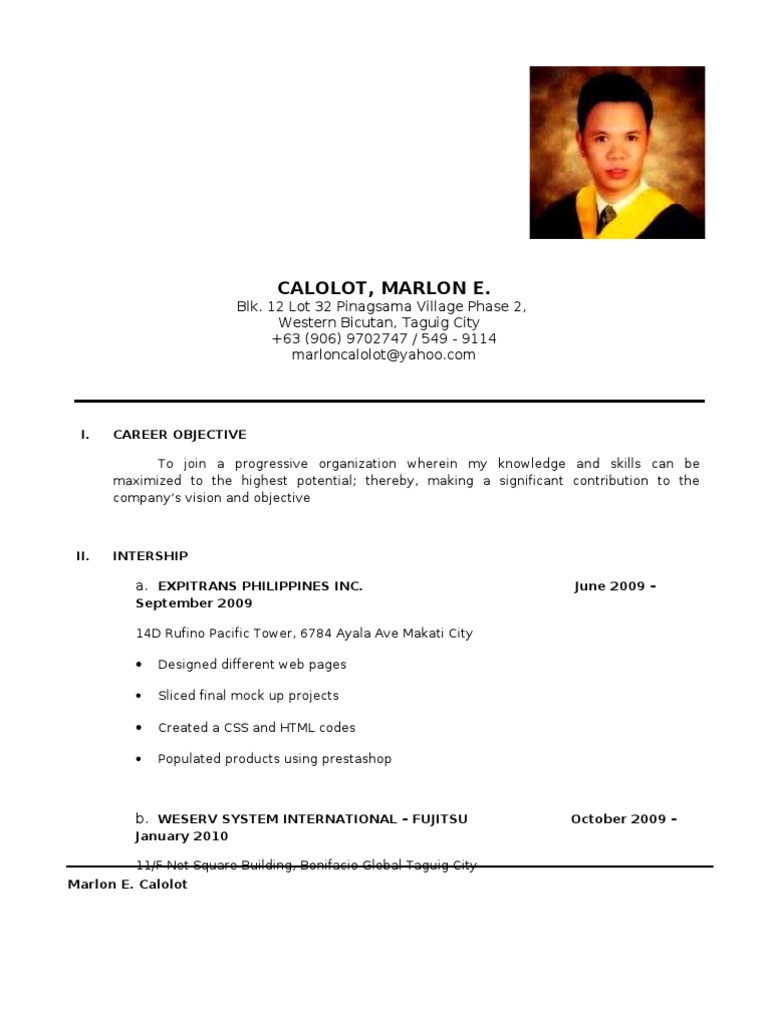 A Comprehensive Resume and Profile of Marlon E. Calolot: An Aspiring Computer Science ...