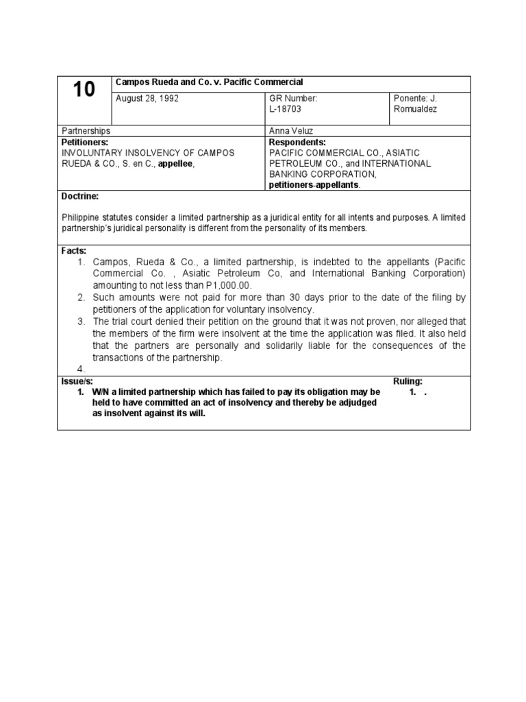 10 Campos Rueda v. Pacific | PDF | Bankruptcy | Limited Partnership