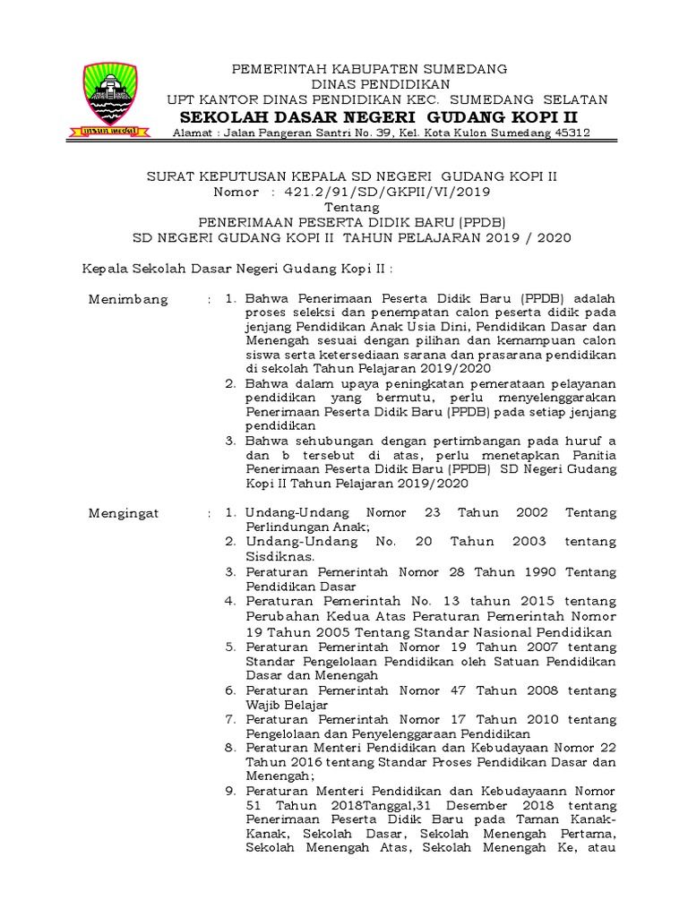 Contoh SK Panitia PPDB-2 | PDF