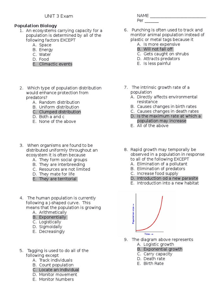 Population Biology Unit 3 Exam | PDF | Natural Selection | Endangered ...