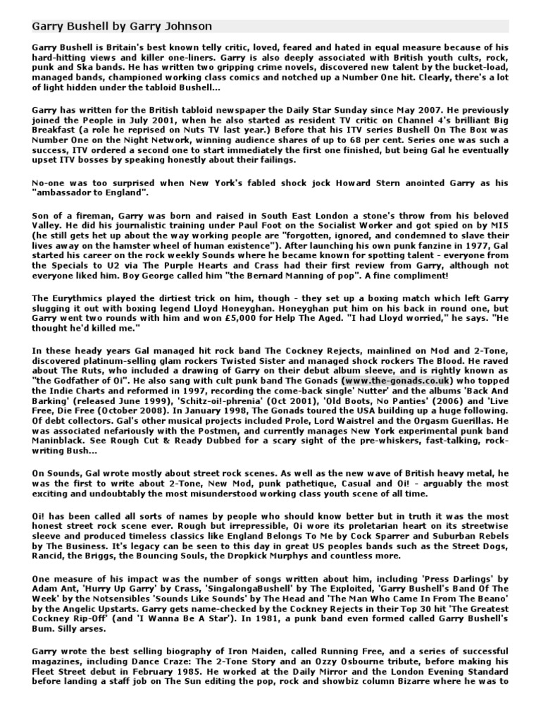 Garry Bushell by Garry Johnson | PDF