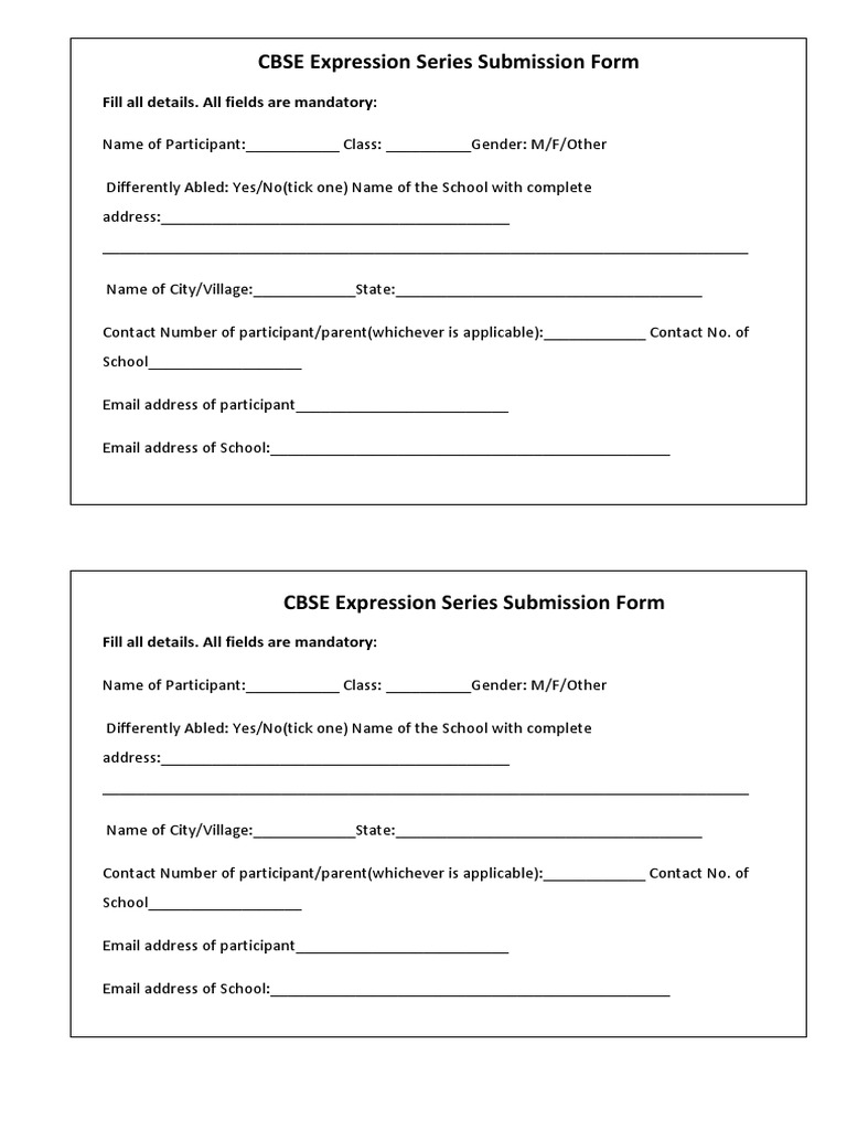 CBSE Expression Series Submission Form: Fill All Details. All Fields ...