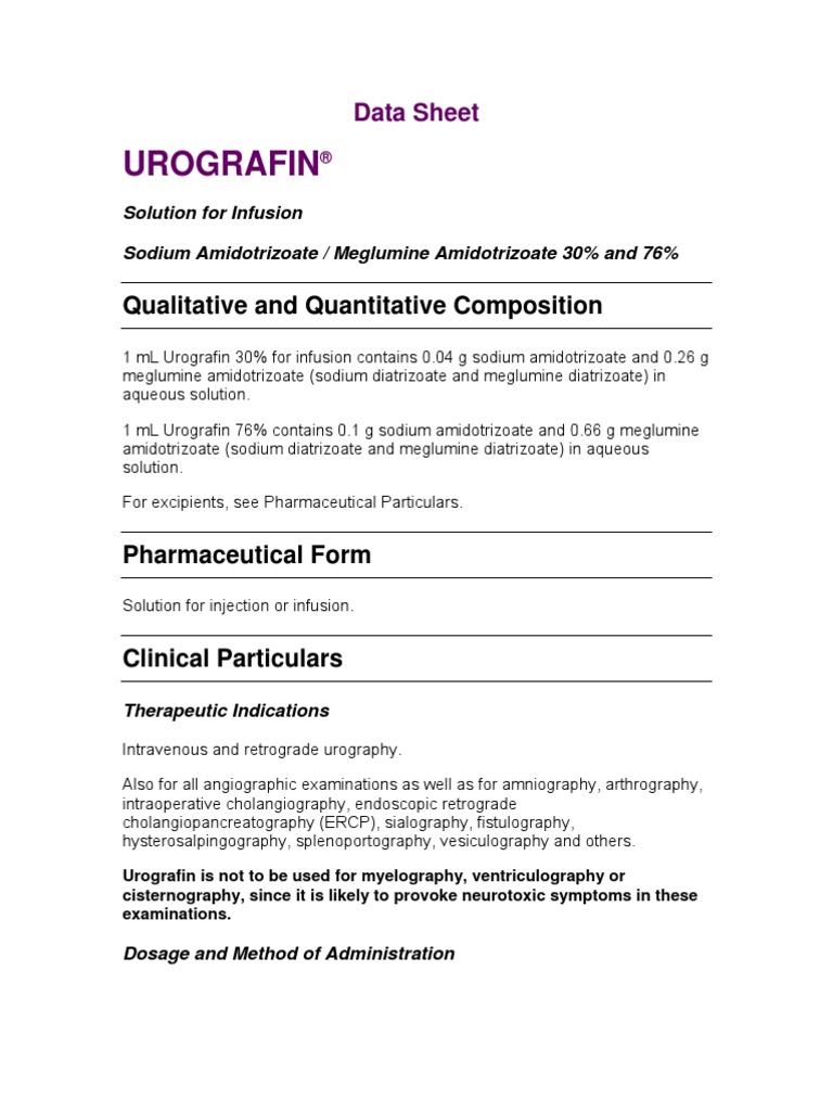 Urografin Data Sheet | PDF | Allergy | Thrombosis