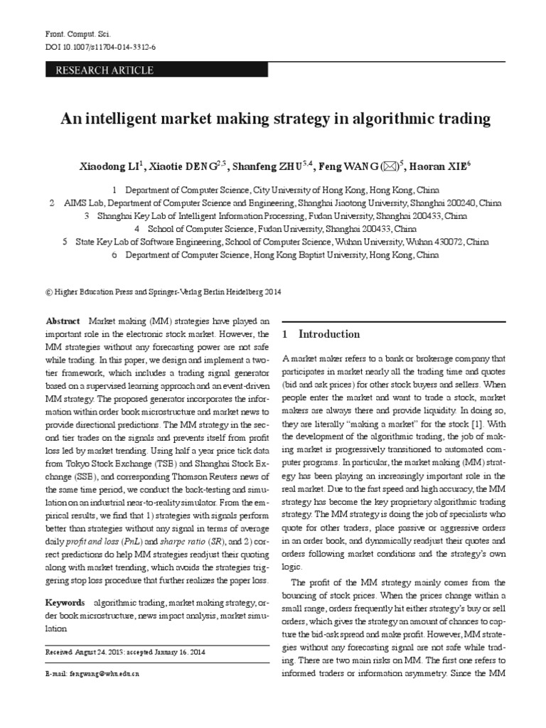 Intelligent Market Making in Trading | PDF | Stock Market | Order ...