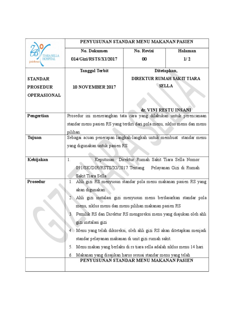 Standar Menu Makanan Pasien RS | PDF | Kesehatan Holistik