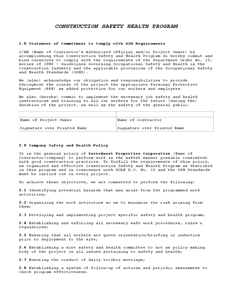 Construction Safety and Health Program | PDF | Personal Protective ...