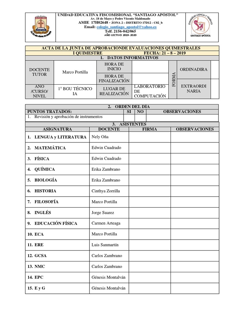 Formato de Acta de Junta de Curso - Editada | PDF | Aprendizaje | Educación avanzada