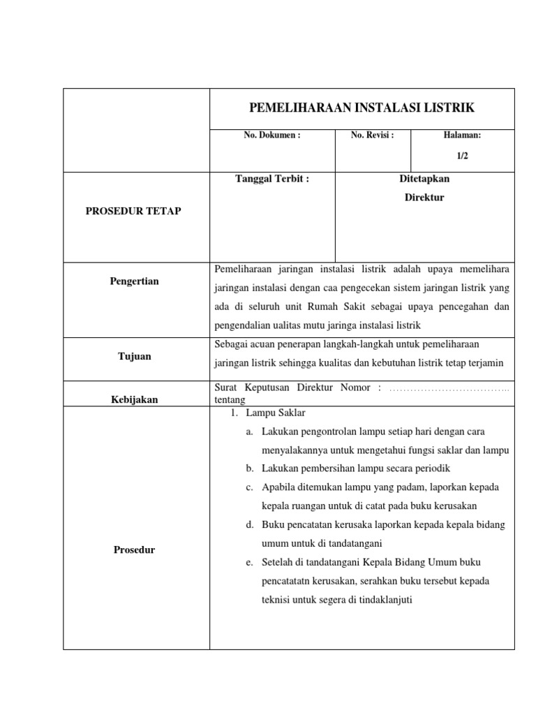 SOP Pemeliharaan Instalasi Listrik | PDF | Griya & Taman | Teknologi ...