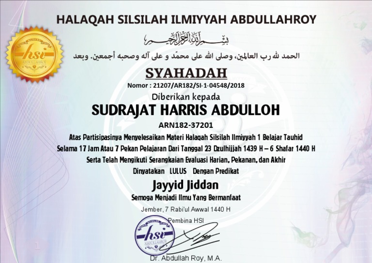 Contoh Syahadah HSI Abdullah Roy | PDF