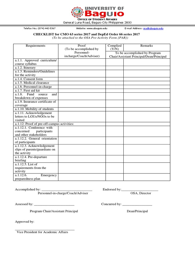 CHED Memo 63 Off Campus Checklist | PDF