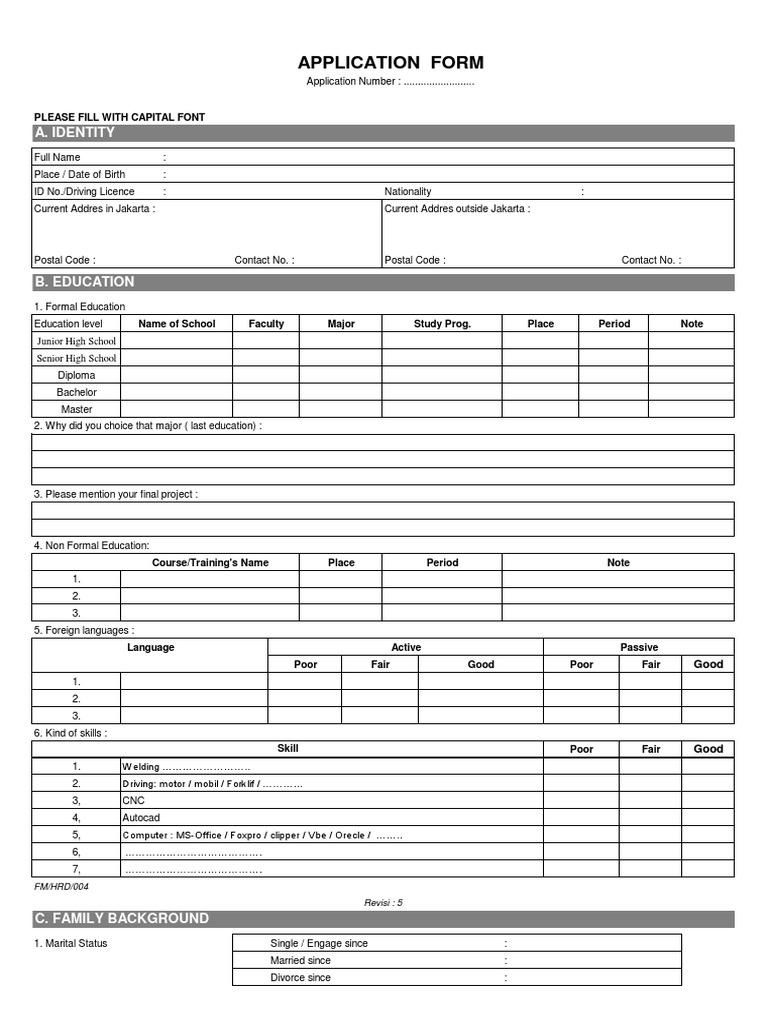 Application Form: A. Identity | PDF | Employment | Business