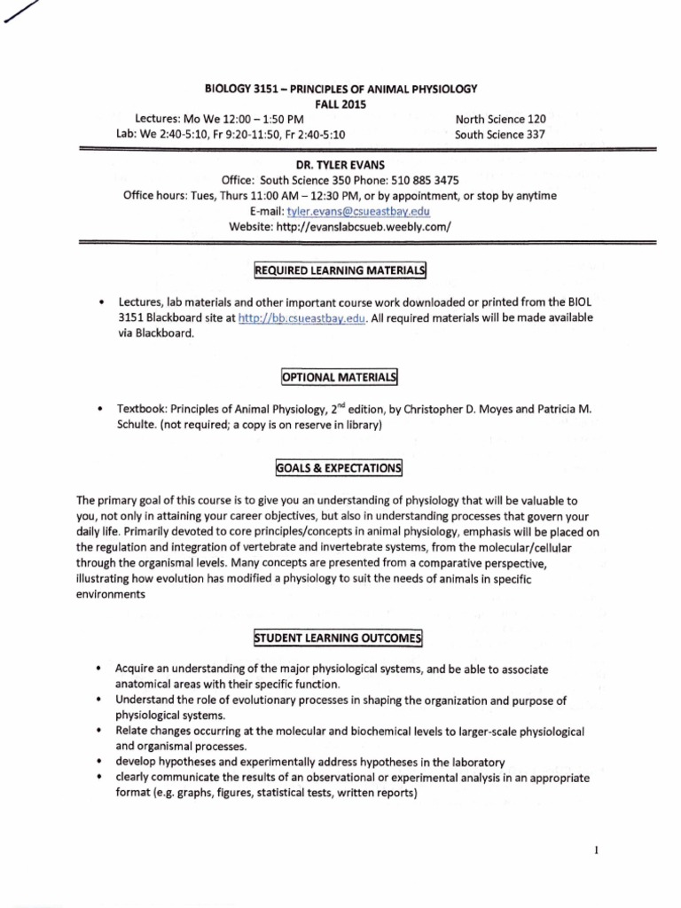Principles of Animal Physiology Syllabus | PDF | Academic Dishonesty ...