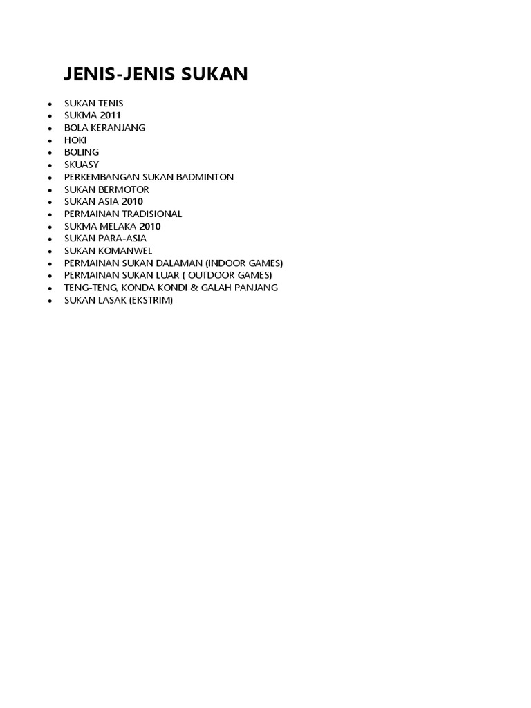Jenis-jenis Sukan dan Permainan Tradisional Malaysia | PDF