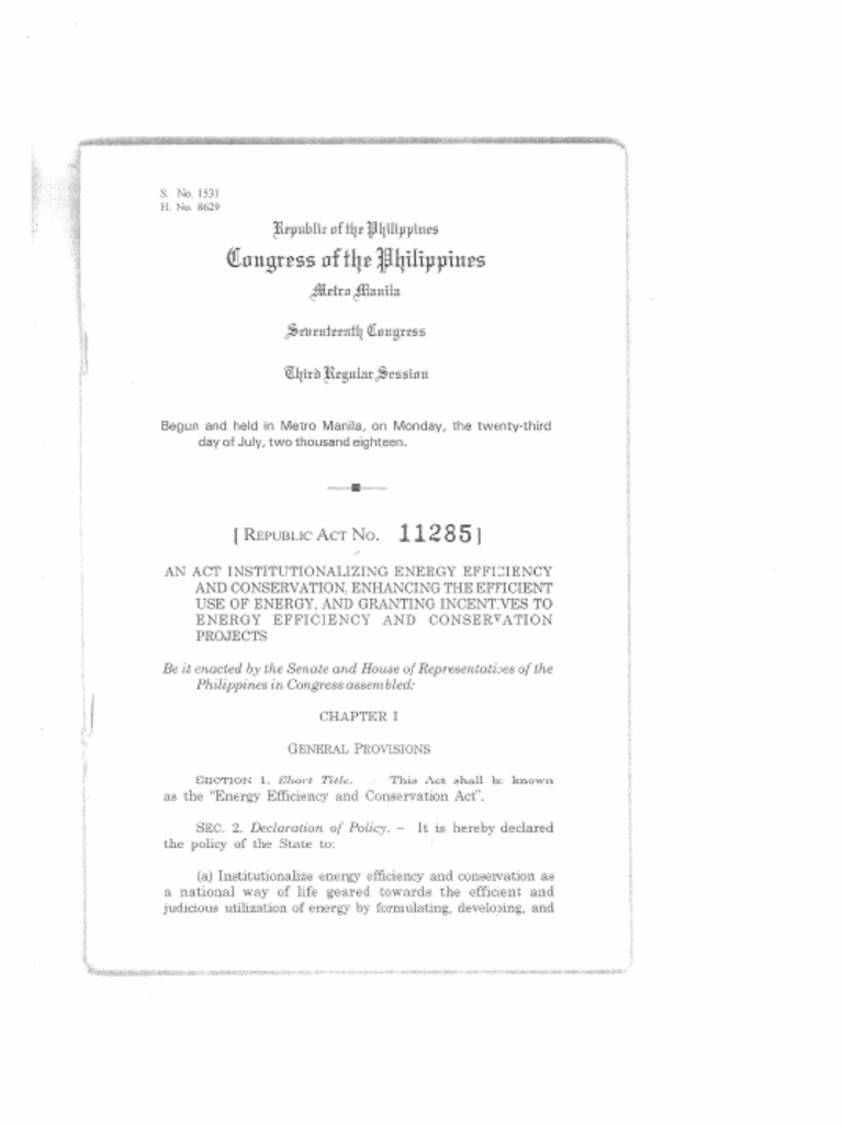 Energy Efficiency Law 20190412-RA-11285-RRD PDF | PDF