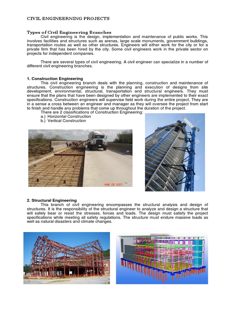 1 Types of Civil Engineering Projects Updated | PDF | Civil Engineering ...