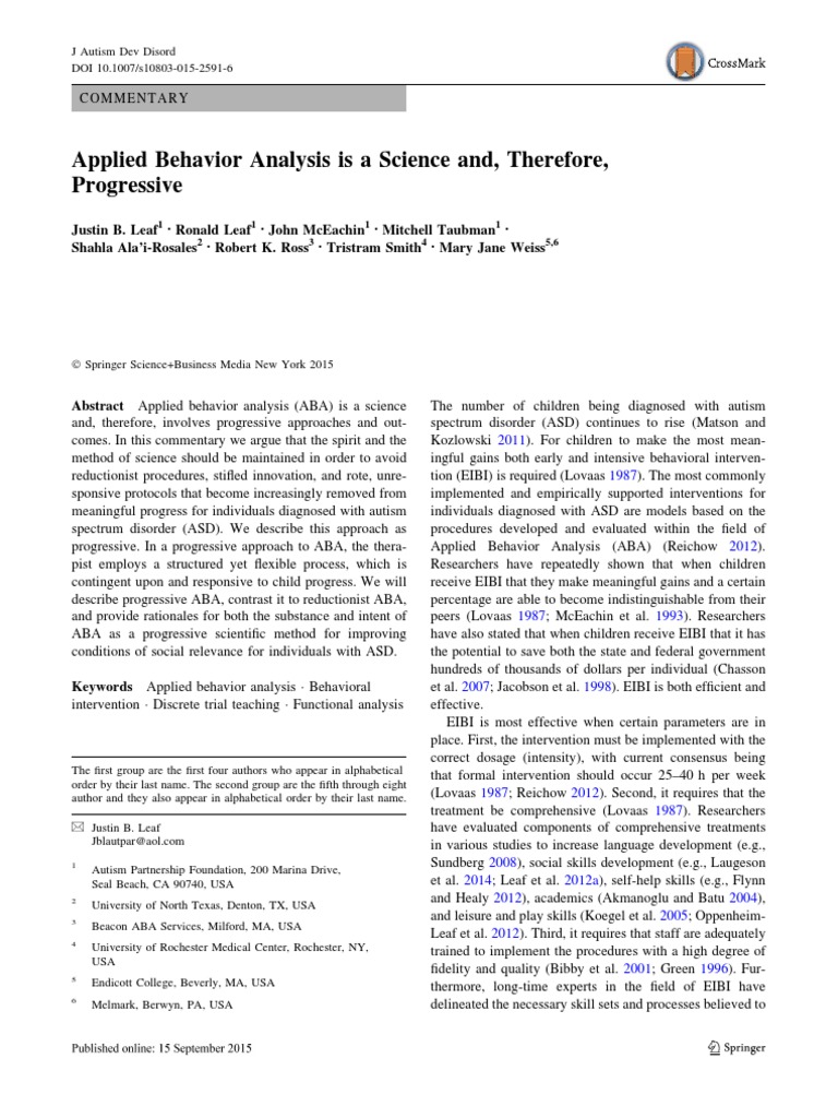 Applied Behavior Analysis Is A Science and Therefore Progressive | PDF ...