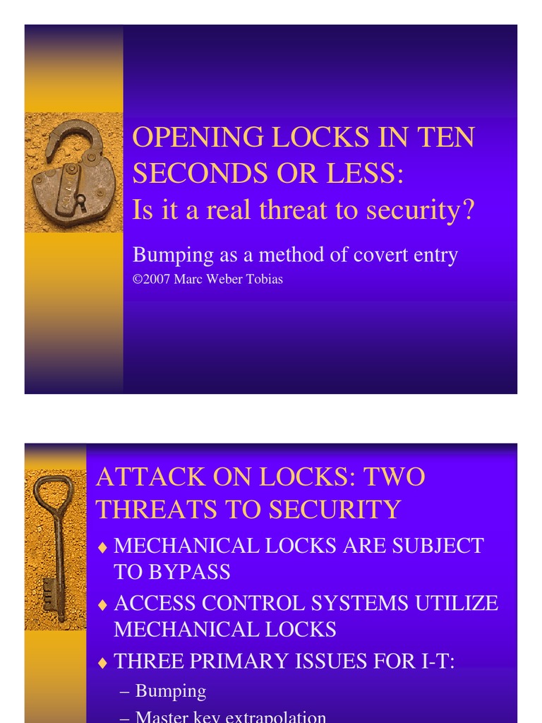 D1 - Marc Weber Tobias - The in Security of Mechanical Locks | PDF | Lock (Security Device ...