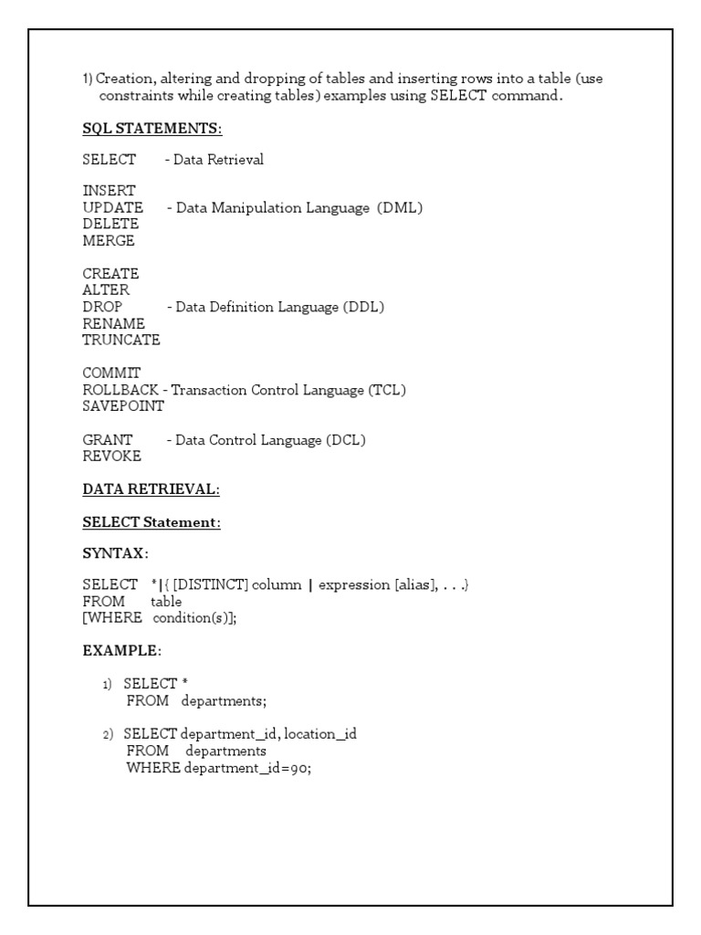 Create tables, insert data and retrieve using SELECT queries | PDF ...