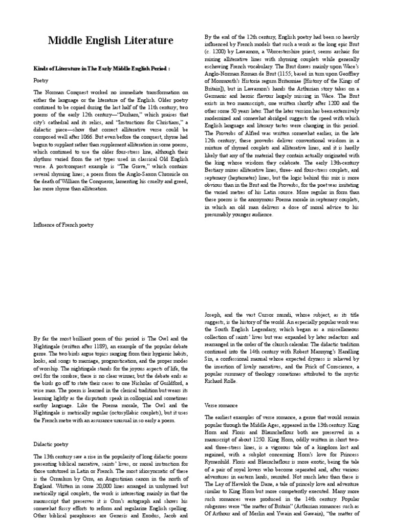 Middle English Literature | PDF | Poetry | Geoffrey Chaucer