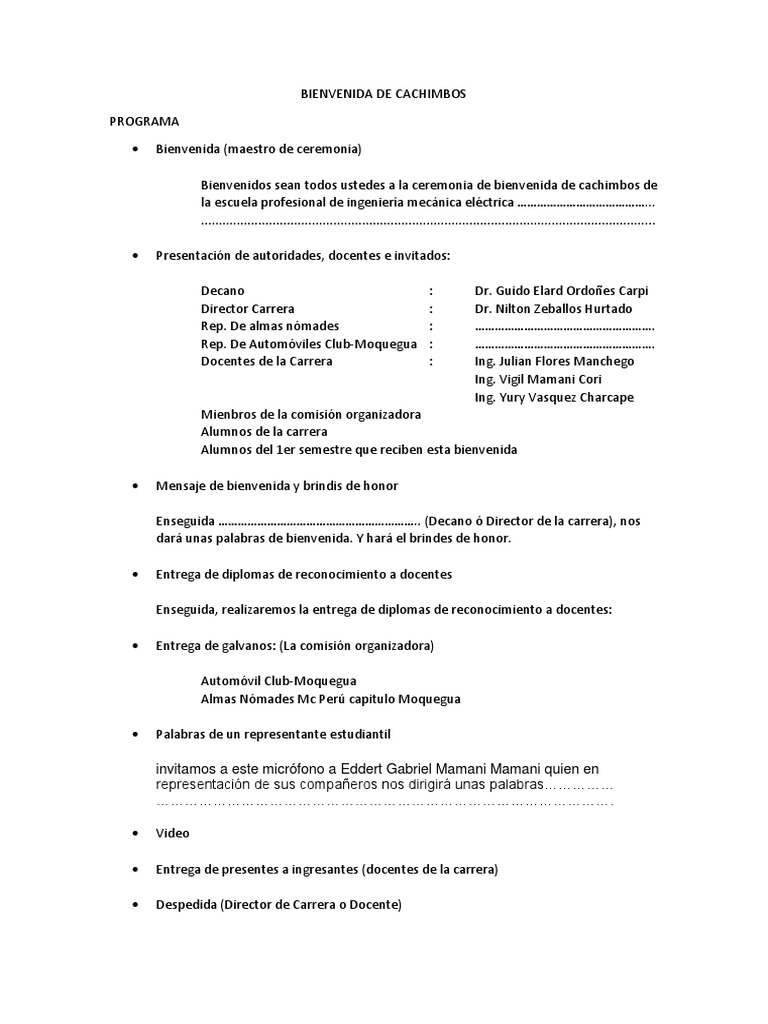 Bienvenida de Cachimbos | PDF