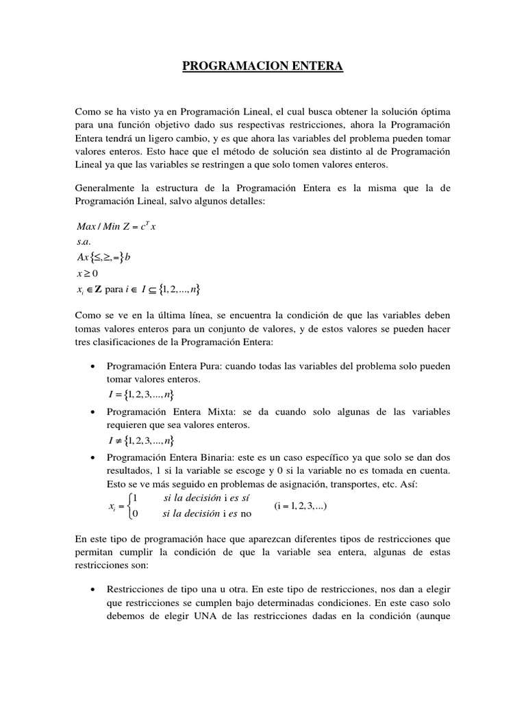 Programacion Entera | PDF | Programación lineal | Programación de ...