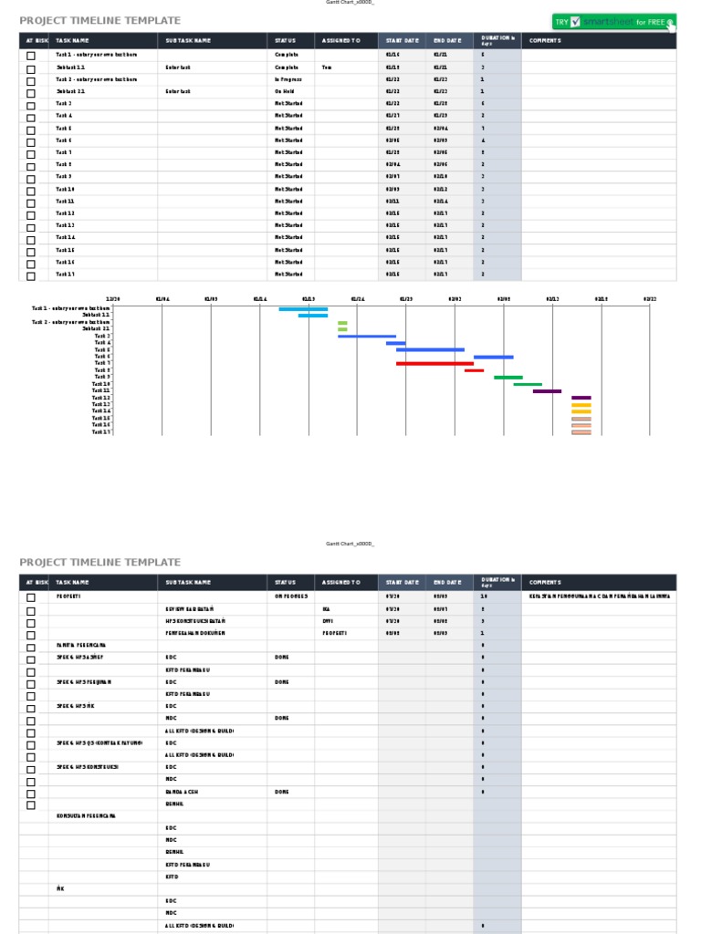 Project Timeline Template: at Risk Task Name Sub Task Name Status ...