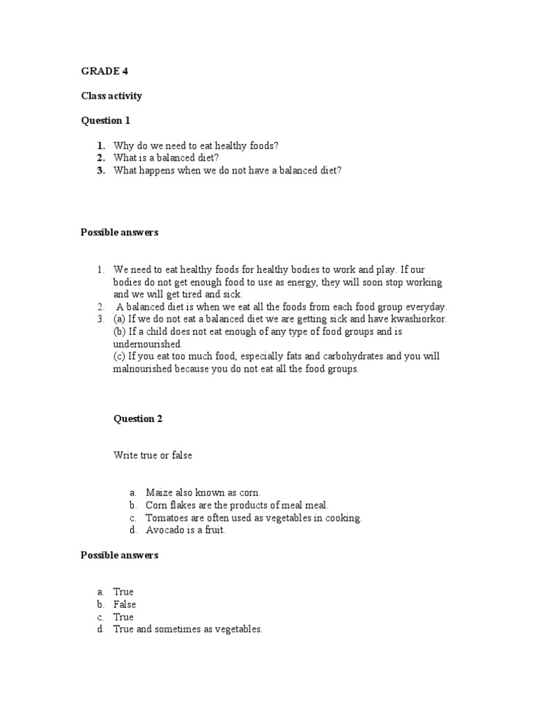 Healthy Eating for Grade 4 Students | PDF | Wellness | Science ...