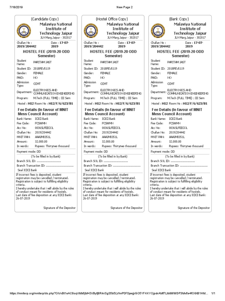 Mnit Hostel Fees | PDF | Services (Economics) | Money